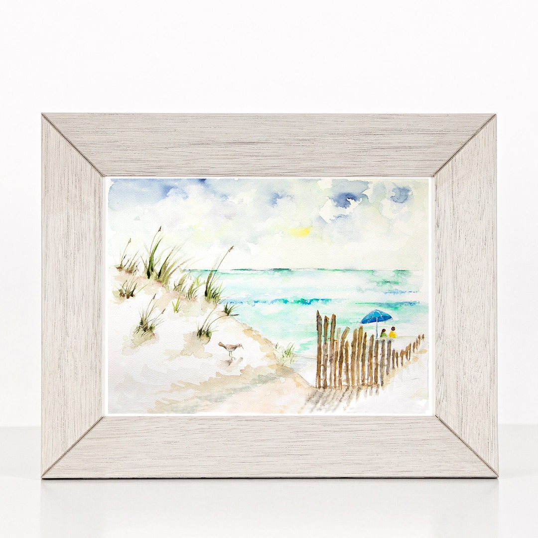 Seaside Beach Watercolor Painting, White Sand Beach of Coastal Florida ...