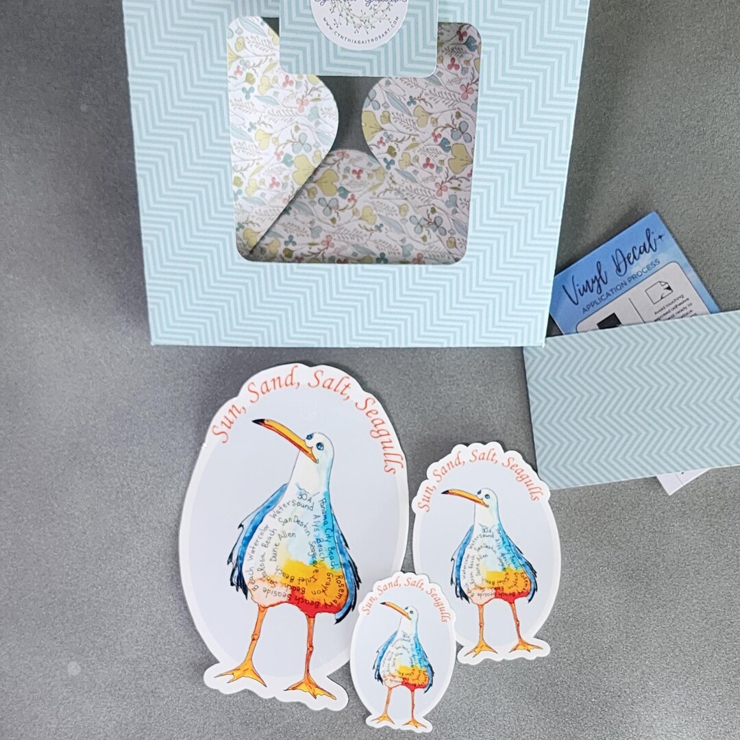 30A Beach Seagull Decal, 3 Vinyl Decal Stickers From Original Painted ...