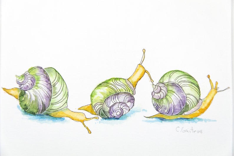 Hand Painted Snails Simple Watercolor Art Cabin Art Cottage | Etsy