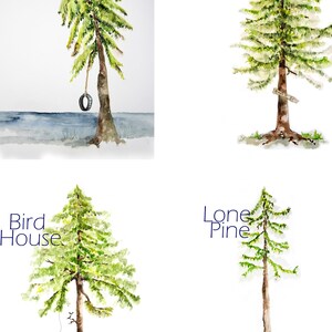Pine Tree Art Print Note Card Variety Set , Blank Watercolor Pine Tree ...