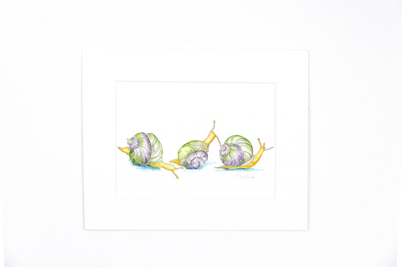 Hand Painted Snails Simple Watercolor Art Cabin Art Cottage | Etsy