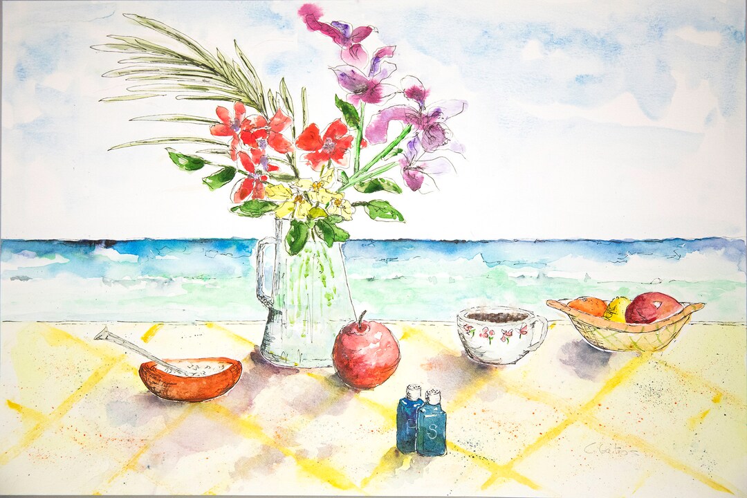 Original Beach Art, Watercolor Painting, Fine Art Still Life, Sunrise ...