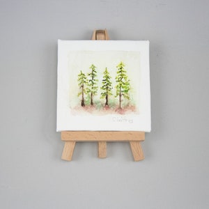 Miniature Pine Tree Watercolor Art Print With Easel. Boxed Gift Ready ...
