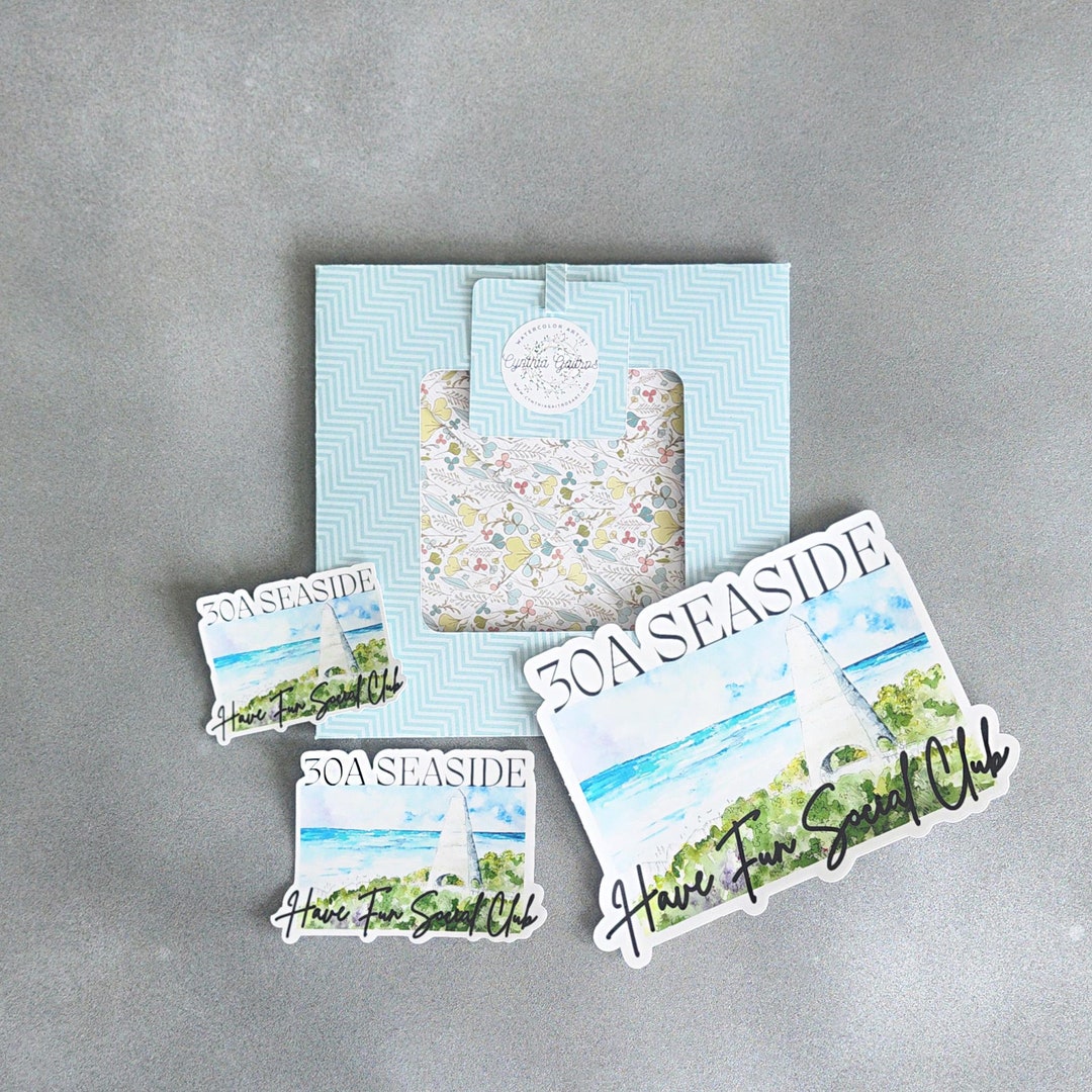 3 Decals of Seaside Beach, Vinyl Decal Stickers From Original Art ...