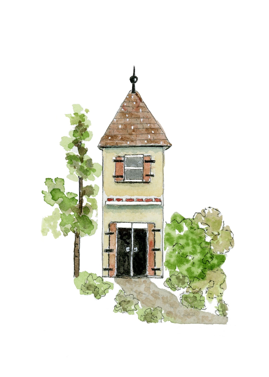 Tiny House Watercolor Art Print. Modern Minimal Artwork of Tiny Cottage ...