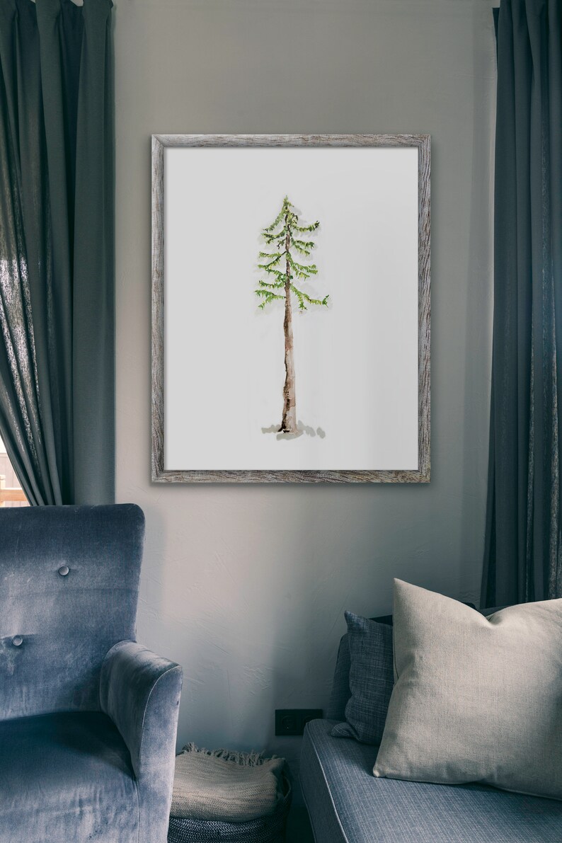 Simple Art Watercolor Evergreen Tree Print Fir Tree - Etsy