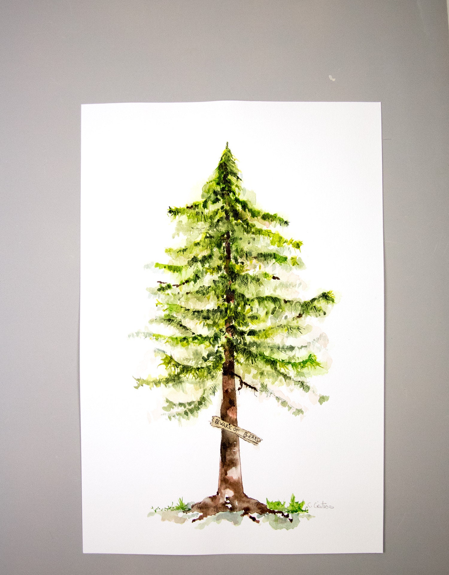 Evergreen print watercolor tree art pine tree watercolor | Etsy