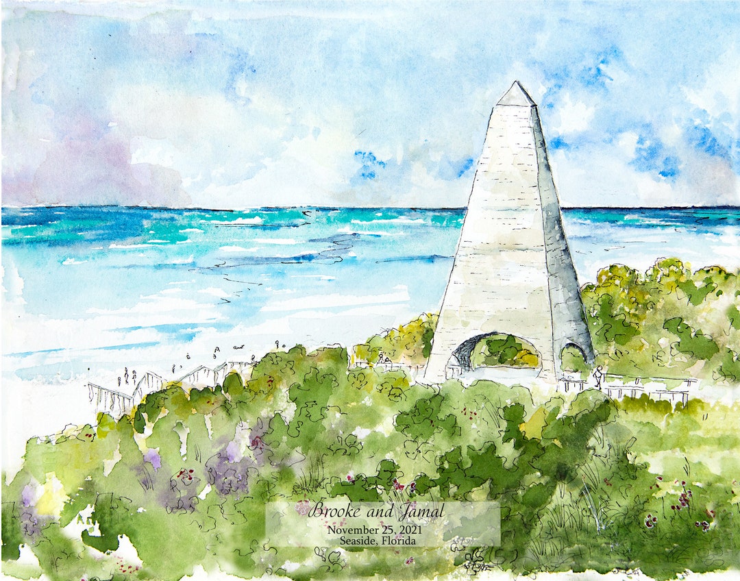 Personalized Seaside Coleman Pavilion Wedding Art Print: Coastal ...