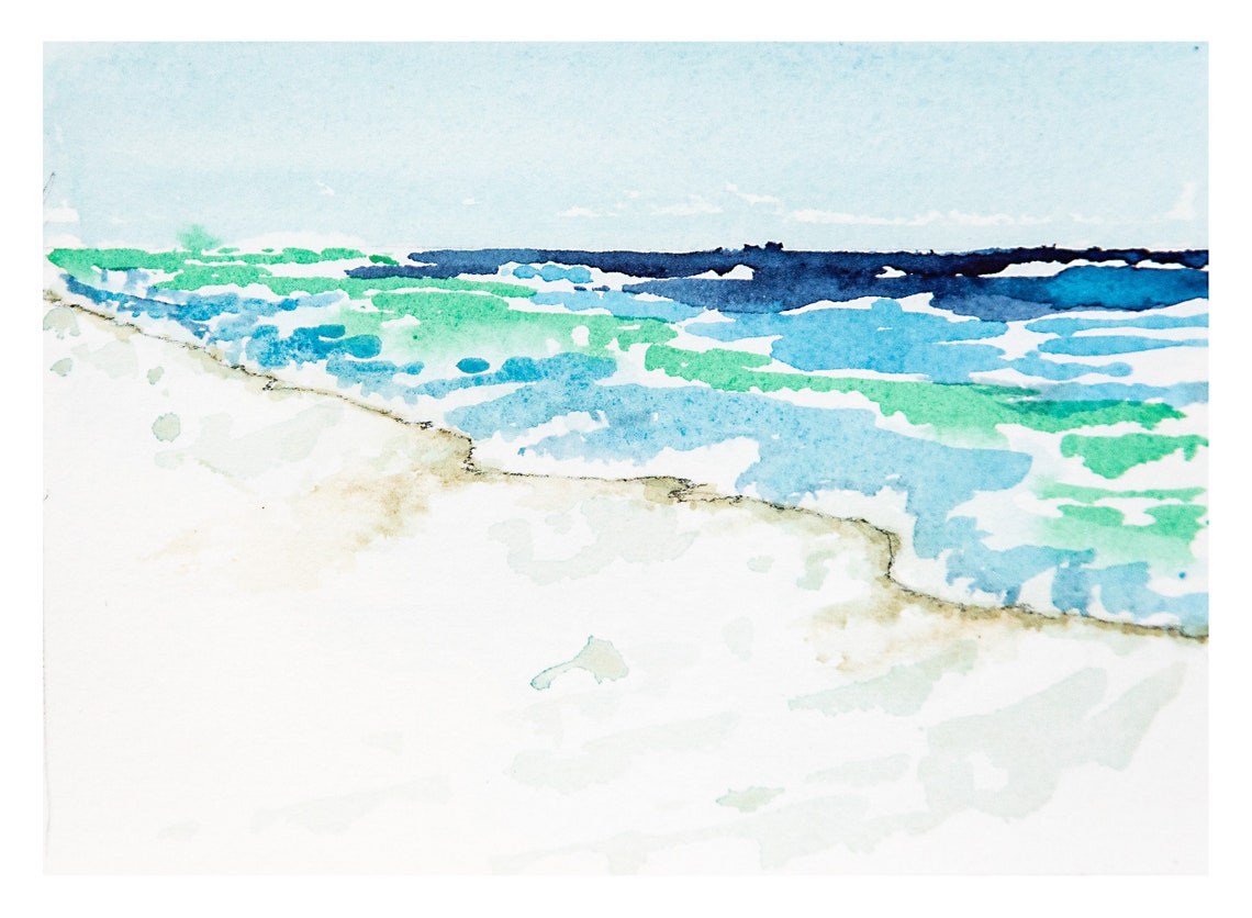 Contemporary Seaside Watercolor Art Print Set Matted and - Etsy
