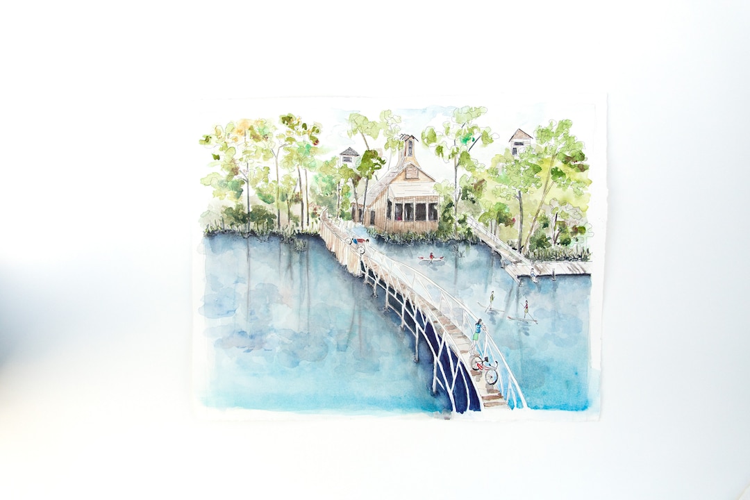 Watercolor Boathouse Art Print, Watercolor Dune Lake, Rosemary Beach ...