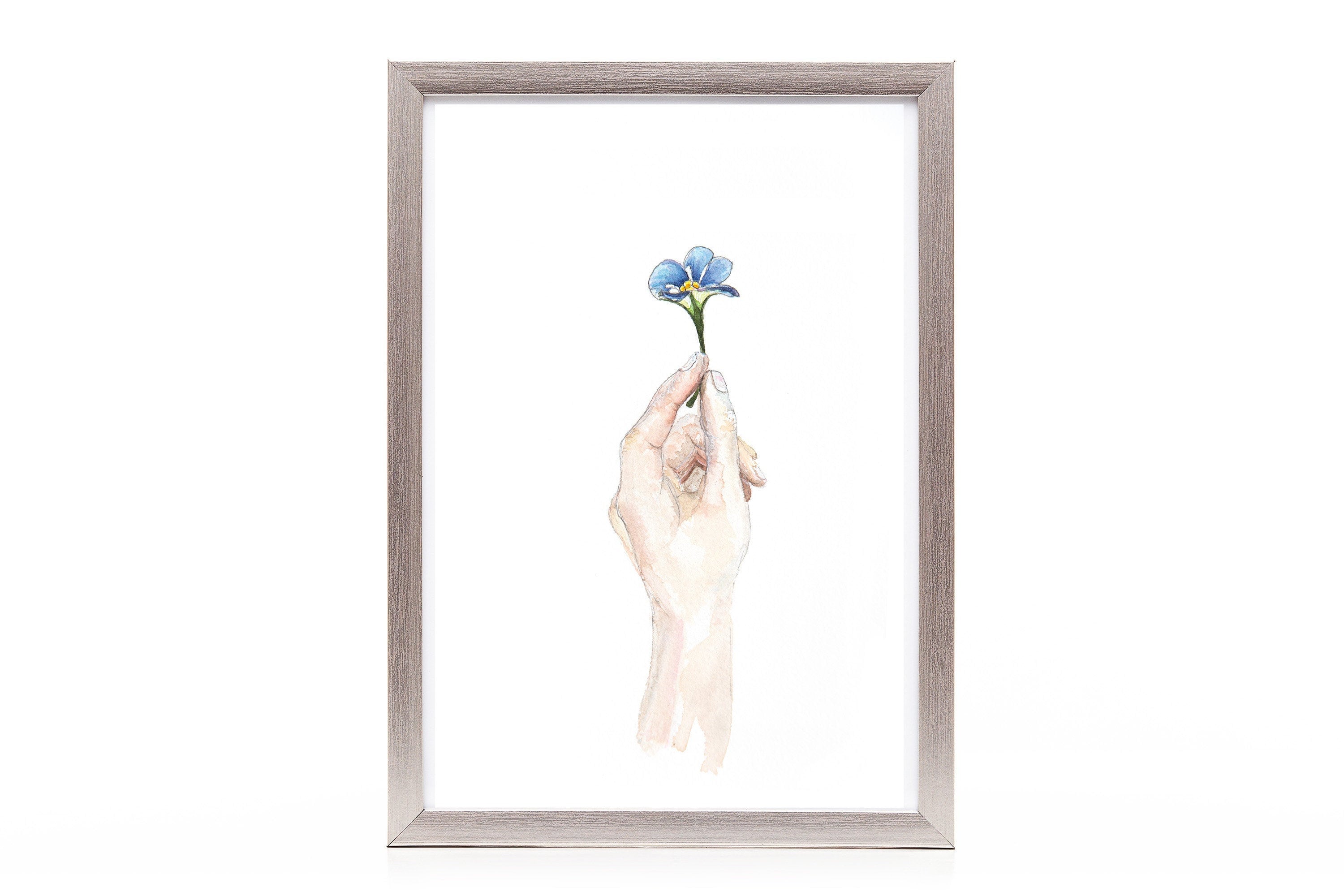 Watercolor forget-me-not flower print simple painting long | Etsy