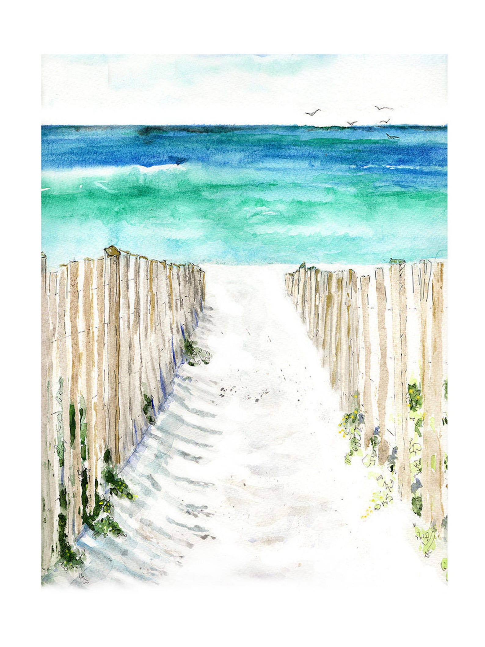 Seaside Beach Watercolor Print 30-A Rosemary Beach Painting - Etsy