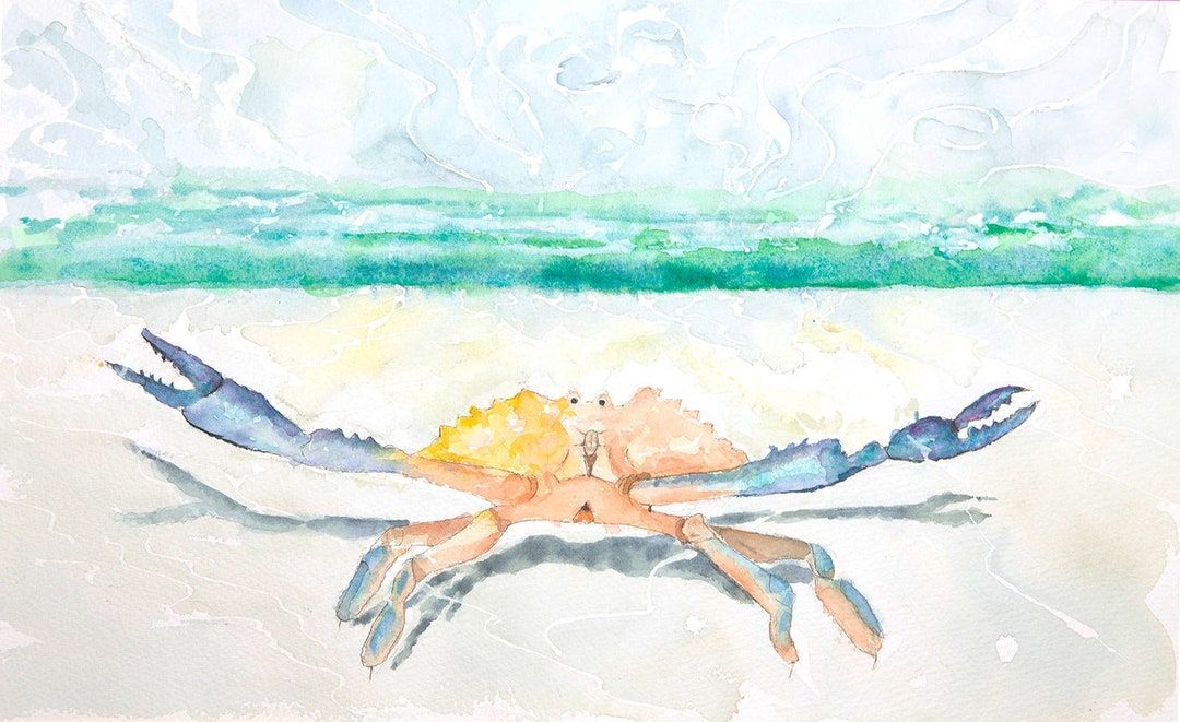 Watercolor Crab Art Print, Florida Beach Crab Painting, Coastal Beach ...
