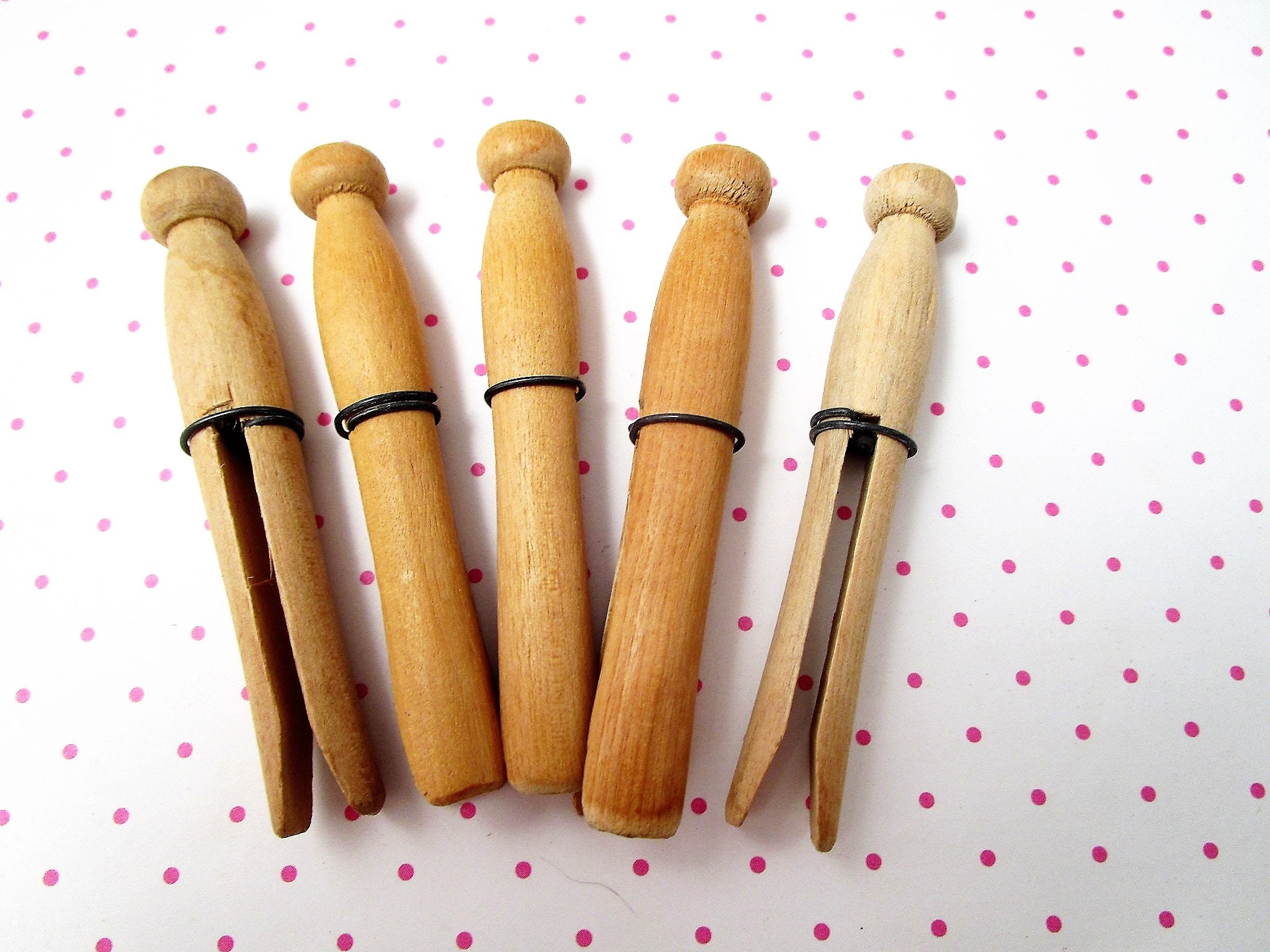 5 Antique Wooden Clothespins Vintage Metal Wrap Laundry Room Farmhouse ...