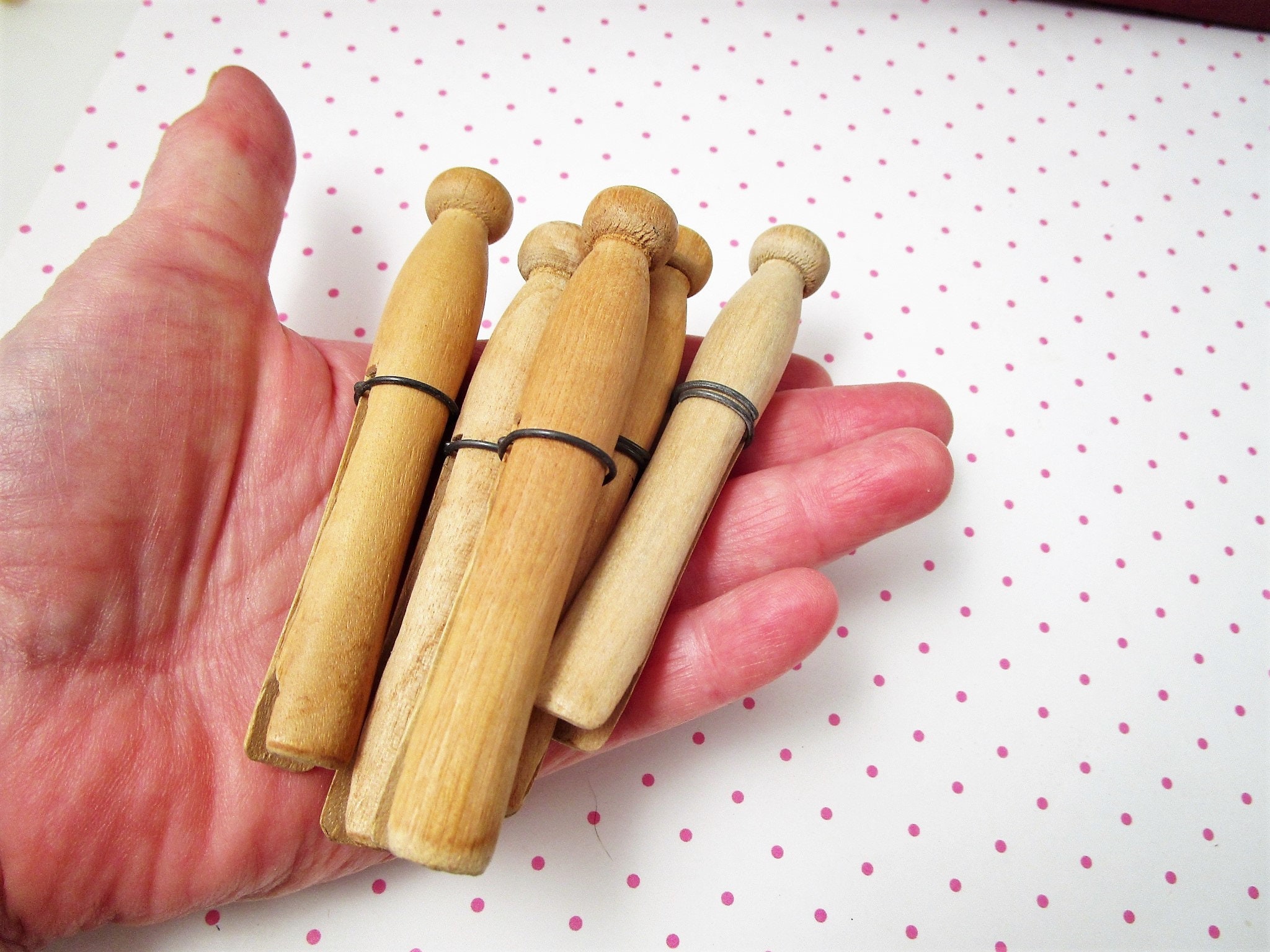 5 Antique Wooden Clothespins Vintage Metal Wrap Laundry Room Farmhouse ...