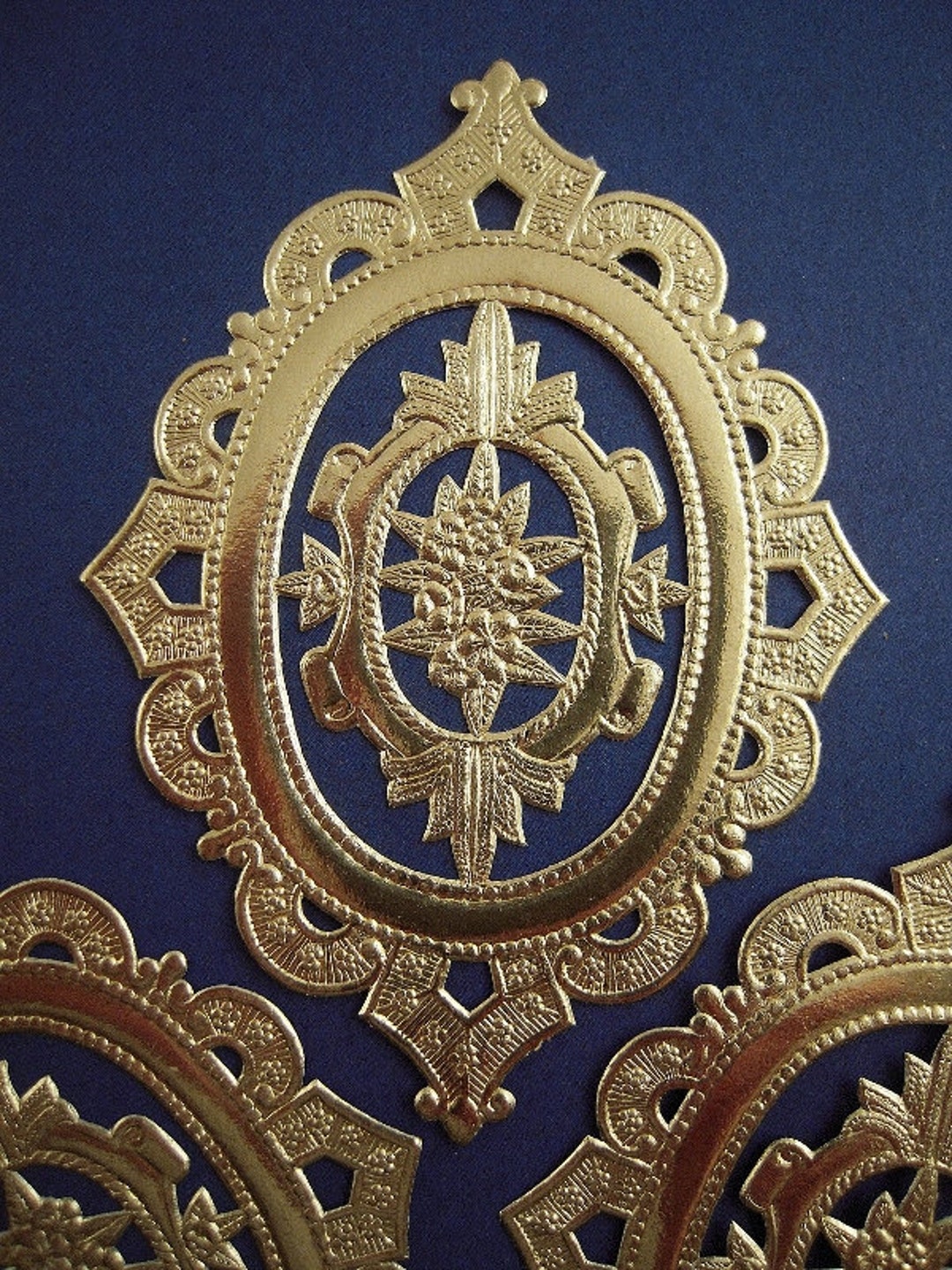 3 German Gold Scrap Foil Frames Ovals Embossed Vintage Dresden ...