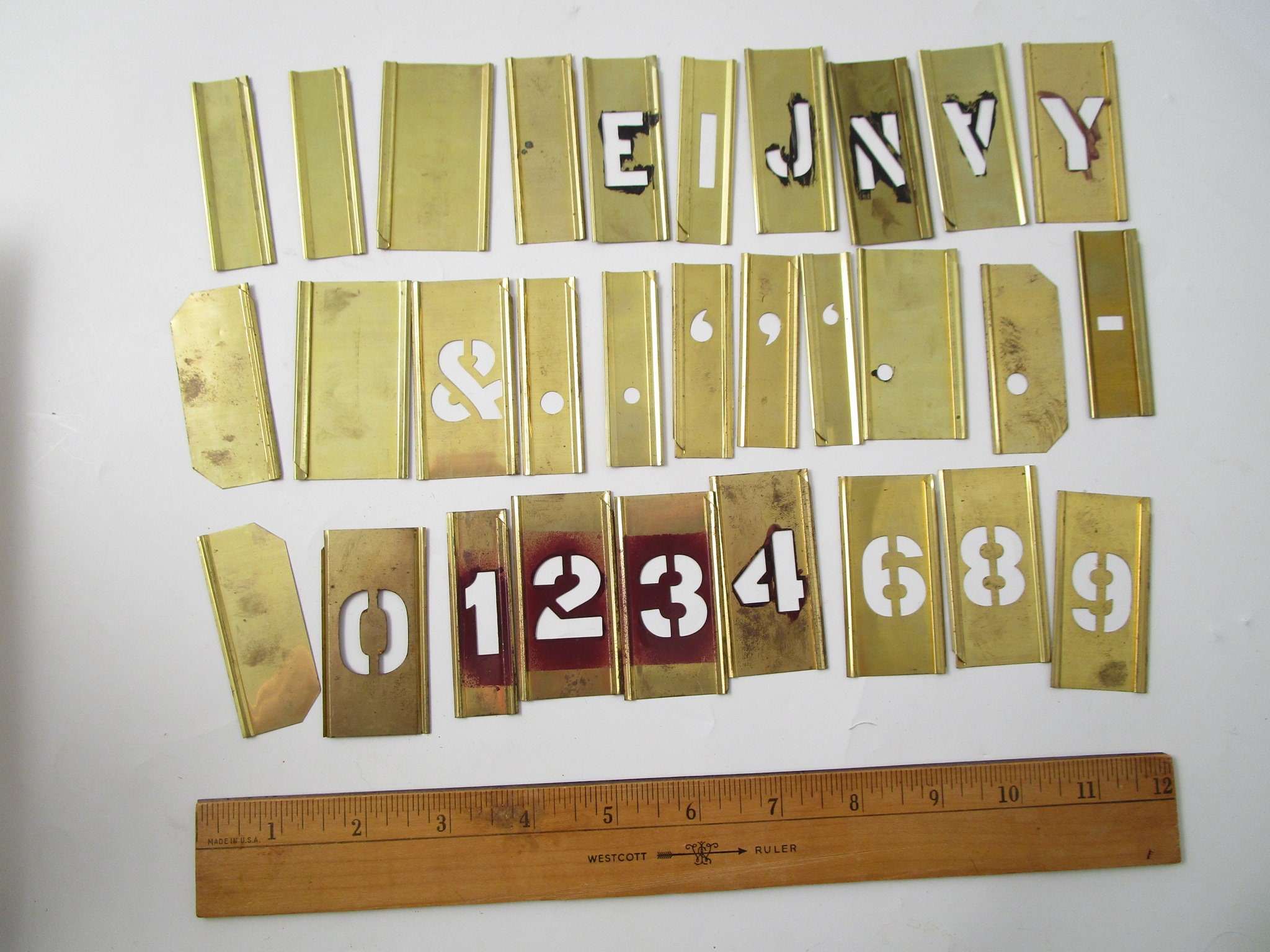 30 Vintage Brass Metal Stencil Numbers Punctuation and Some - Etsy