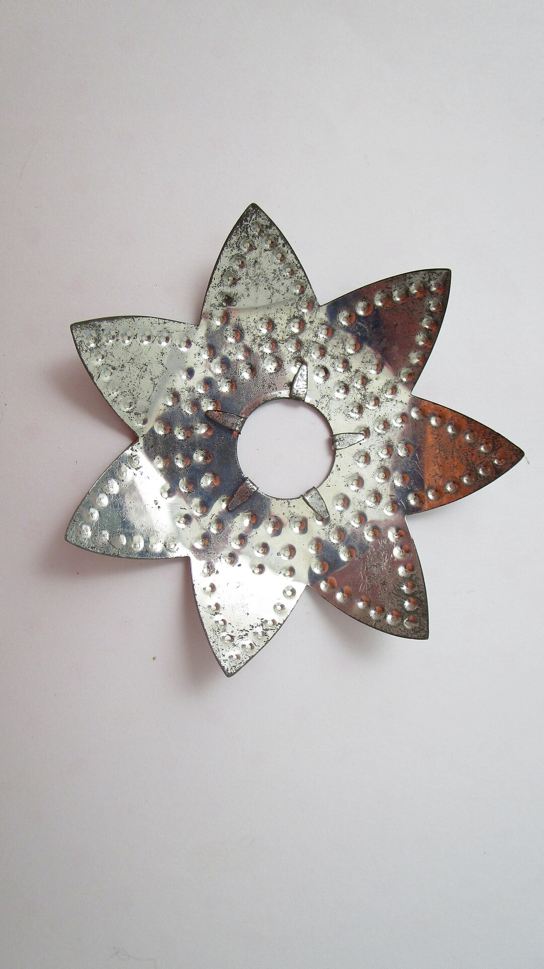 Vintage Punched Tin Christmas Tree Light Reflector Candle Holders ...