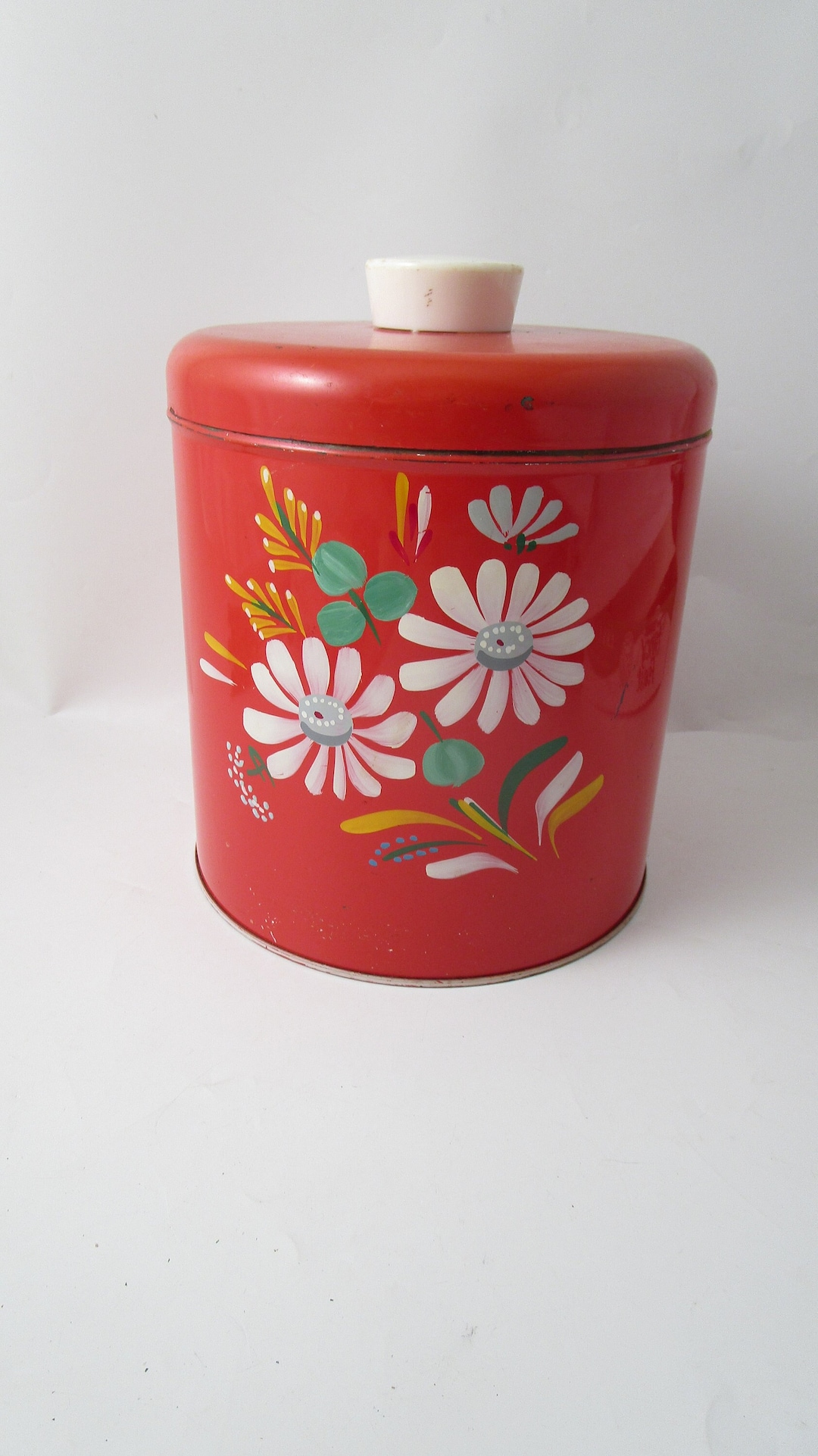 Vintage RANSBURG Hand Painted Tin Canister Flour Sugar Tea Coffee ...