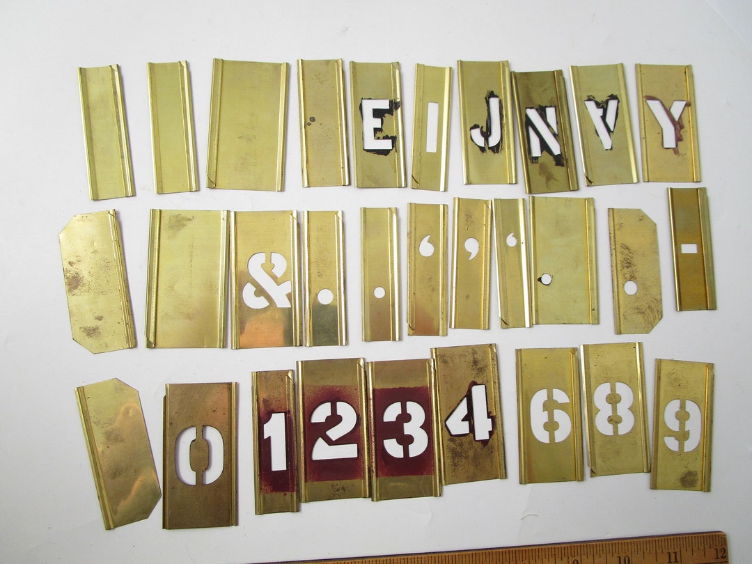30 Vintage Brass Metal Stencil Numbers, Punctuation and Some Letters 2 ...