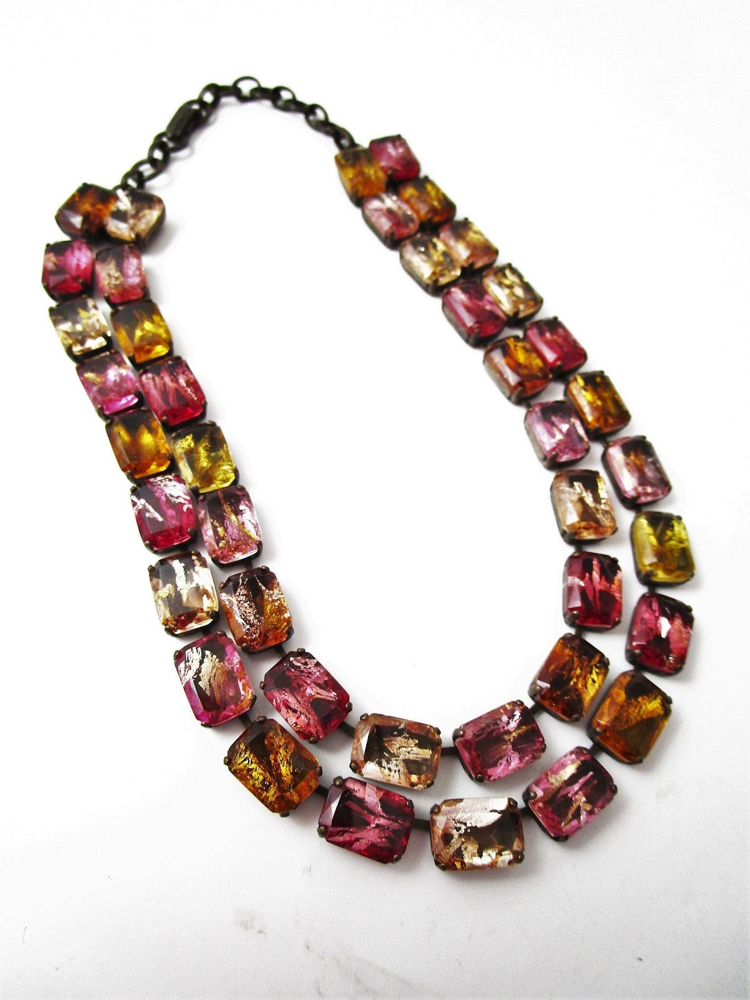 Vintage Jean Louis Blin Paris Crystal Glass Faceted Cabochons 2 Strand ...