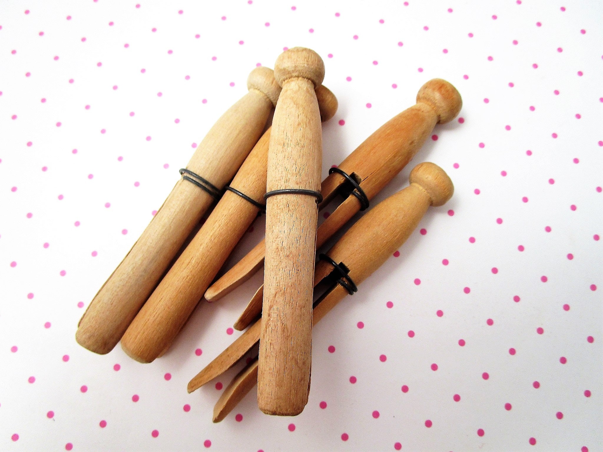 5 Antique Wooden Clothespins Vintage Metal Wrap Laundry Room Farmhouse ...