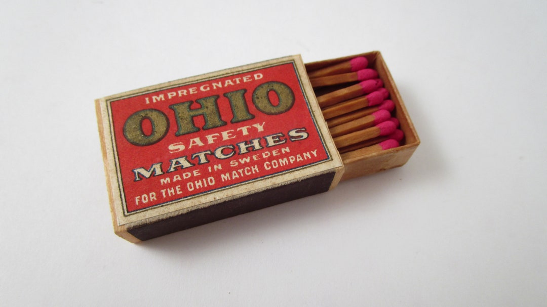Vintage OHIO Safety Matches Matchbox Wood Gold Red Label Made - Etsy