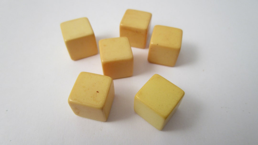 Six Vintage Creamy Yellow Bakelite Cubes Undrilled Dice Jewelry ...