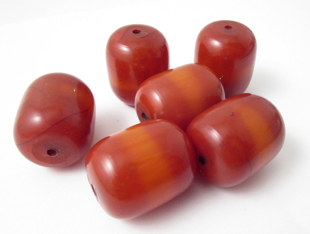 6 Vintage Root Beer Bakelite Beads 1 1/8" Repurpose Jewelry Assemblage ...