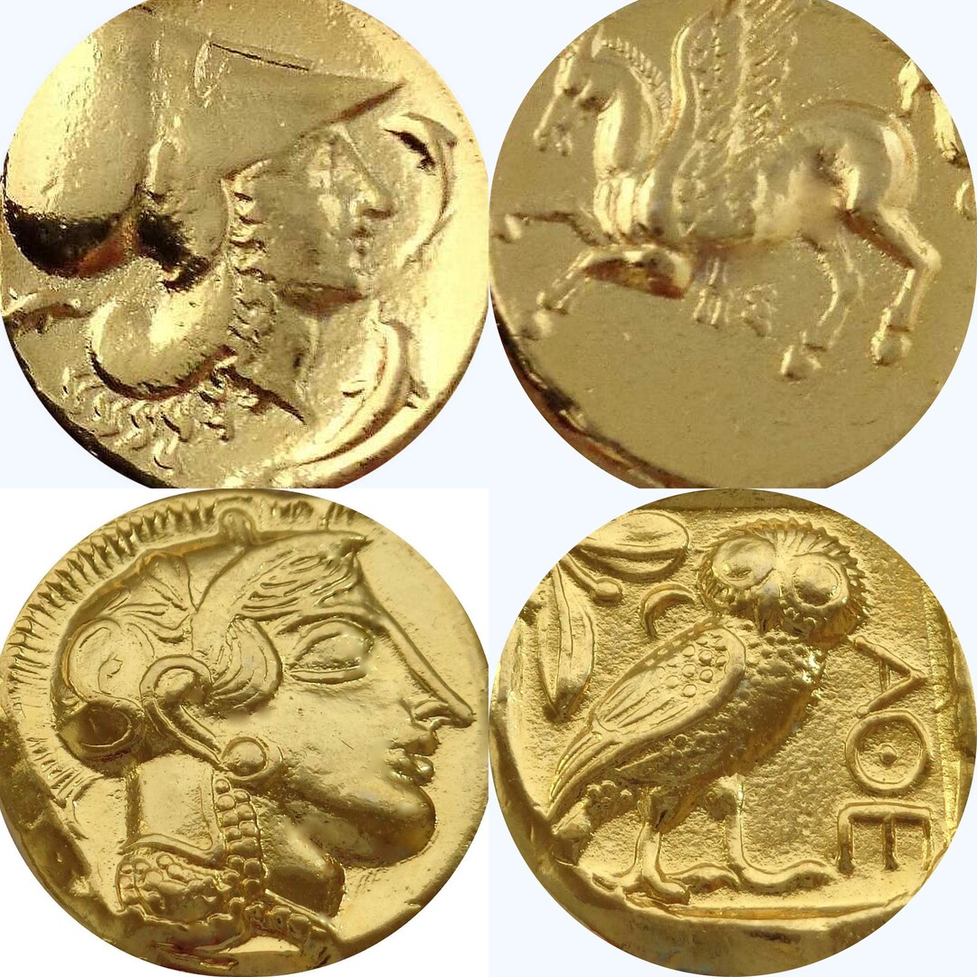 Athena, 2 Famous Ancient Coins of Athena, Owl and Pegasus, Percy ...