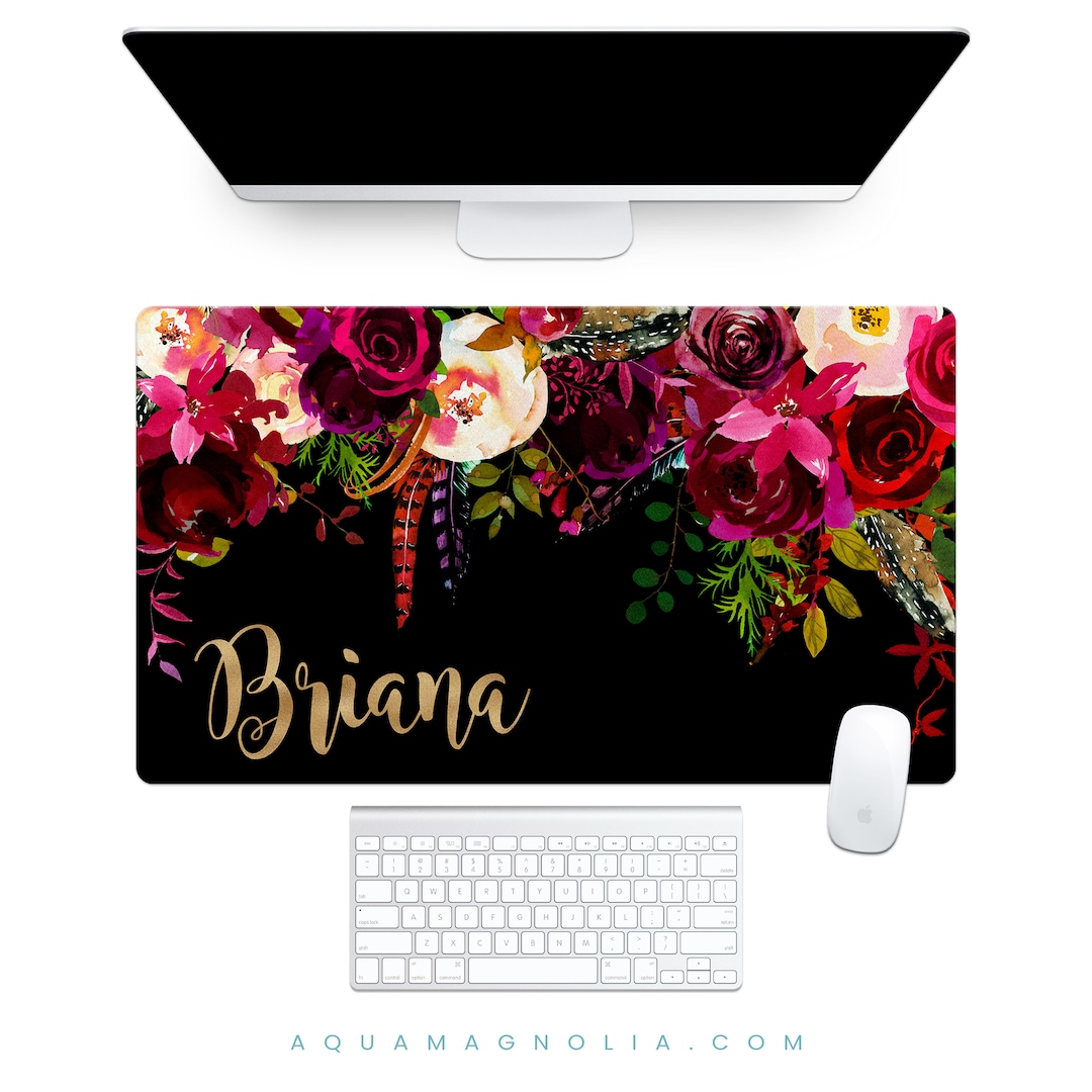 Personalized Desk Pad With Burgundy Red Roses Custom Mouse Pad for Home ...
