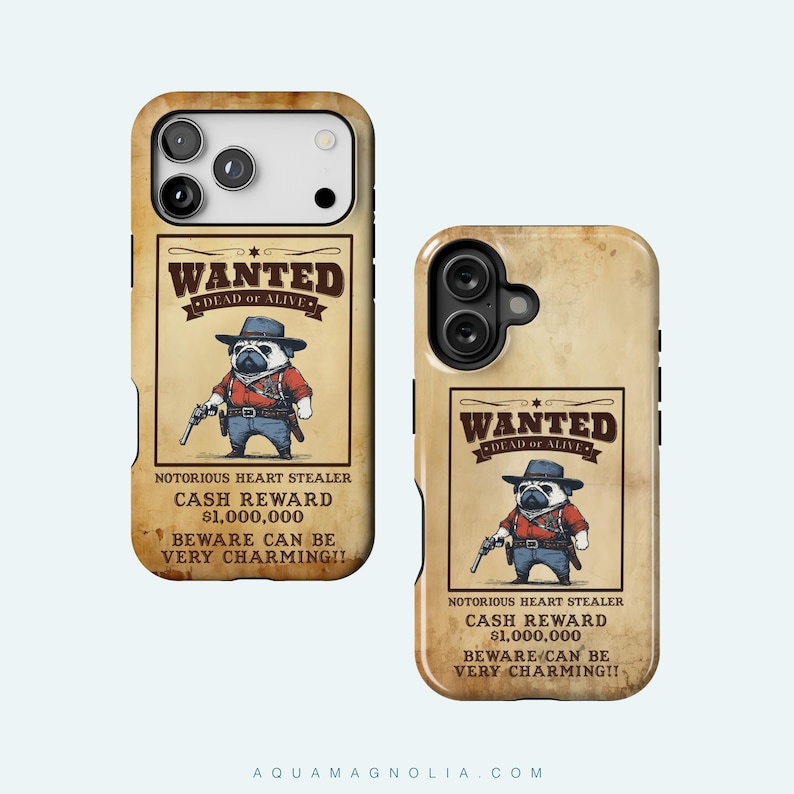 Pug Sheriff iPhone Case, Notorious Heart Stealer, Vintage Wanted Poster, Magsafe Cover 12-17 - Etsy