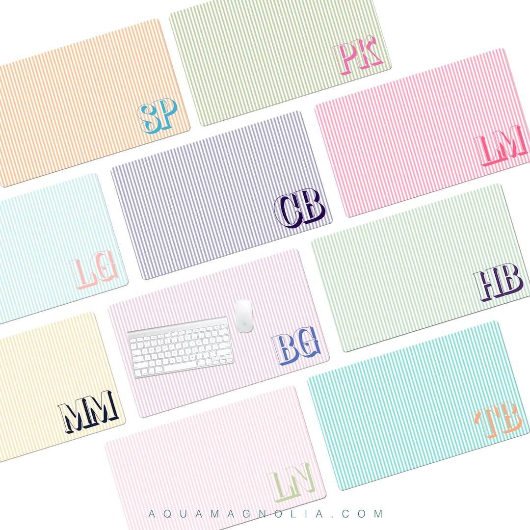 Pastel Preppy Stripes Desk Pad, Shadow Initials, Keyboard & Mouse Mat ...