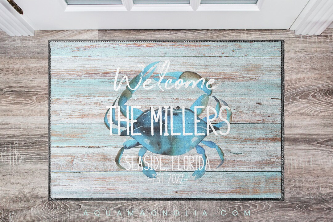 Personalized Beach Decor Doormat Blue Crab Beach Door Mat Welcome ...
