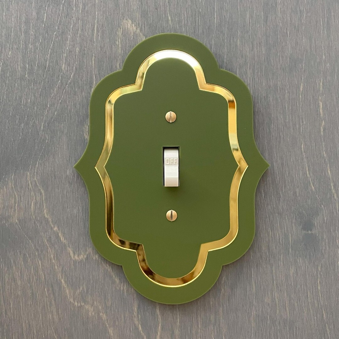 Olive Green & Gold Light Switch Plate - Elegant Wall Decor - Handmade ...