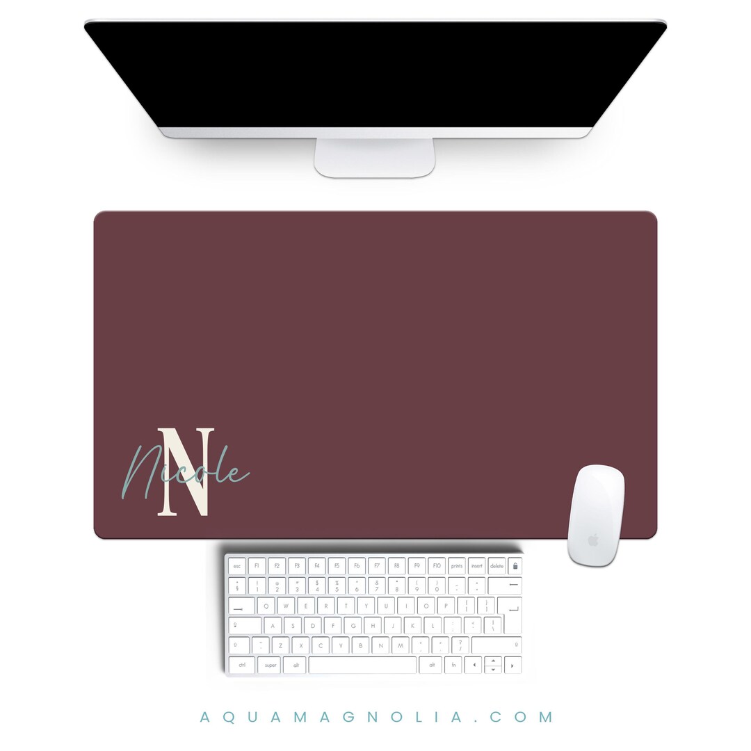 Custom Maroon Desk Pad - Personalized Name and Initial Desk Mat - Bold ...