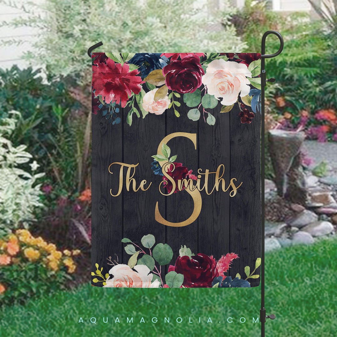Personalized Floral Initial Garden Flag, Double Sided Outdoor Yard ...