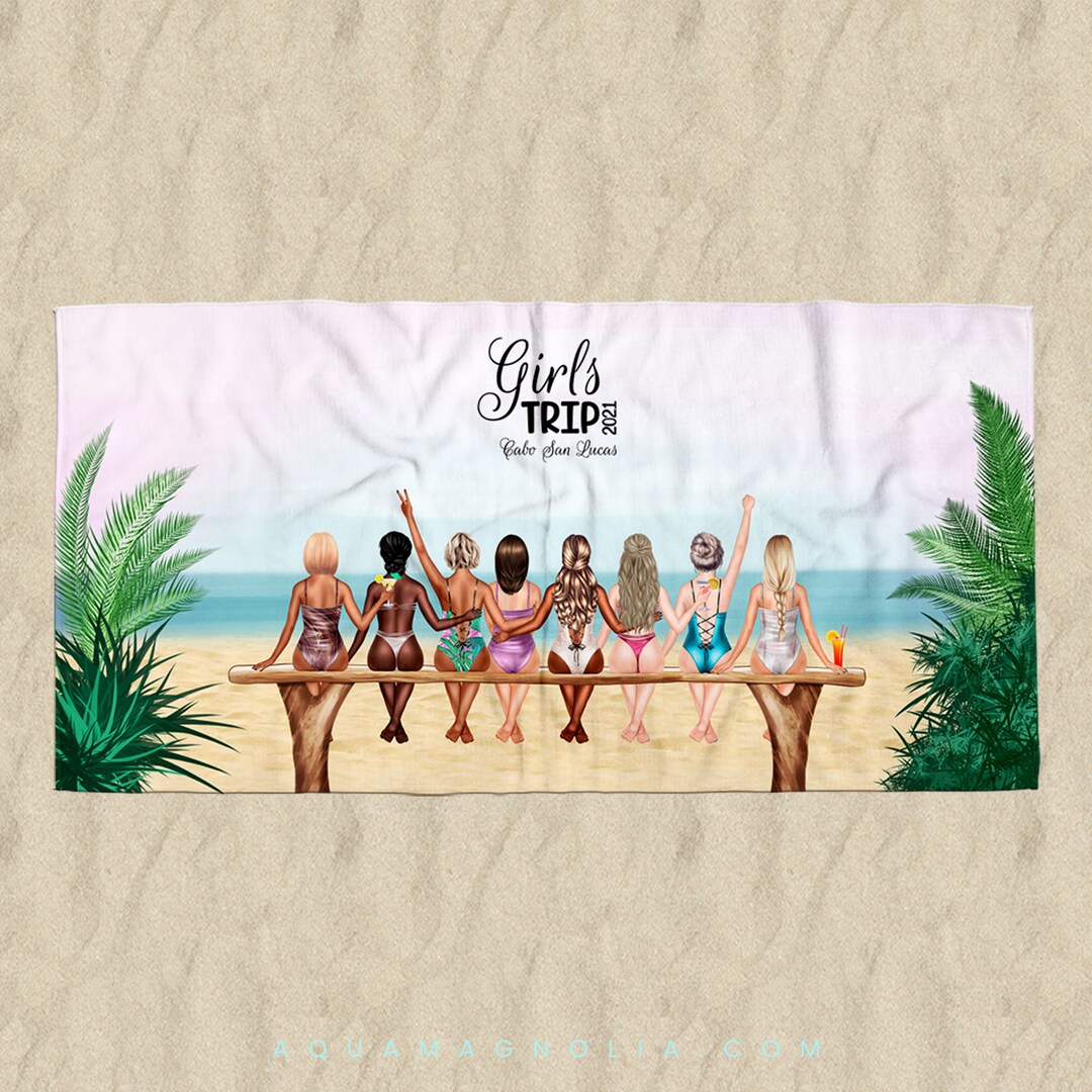Custom Girls Trip Beach Towel, Personalized Girls Weekend Beach Towel ...