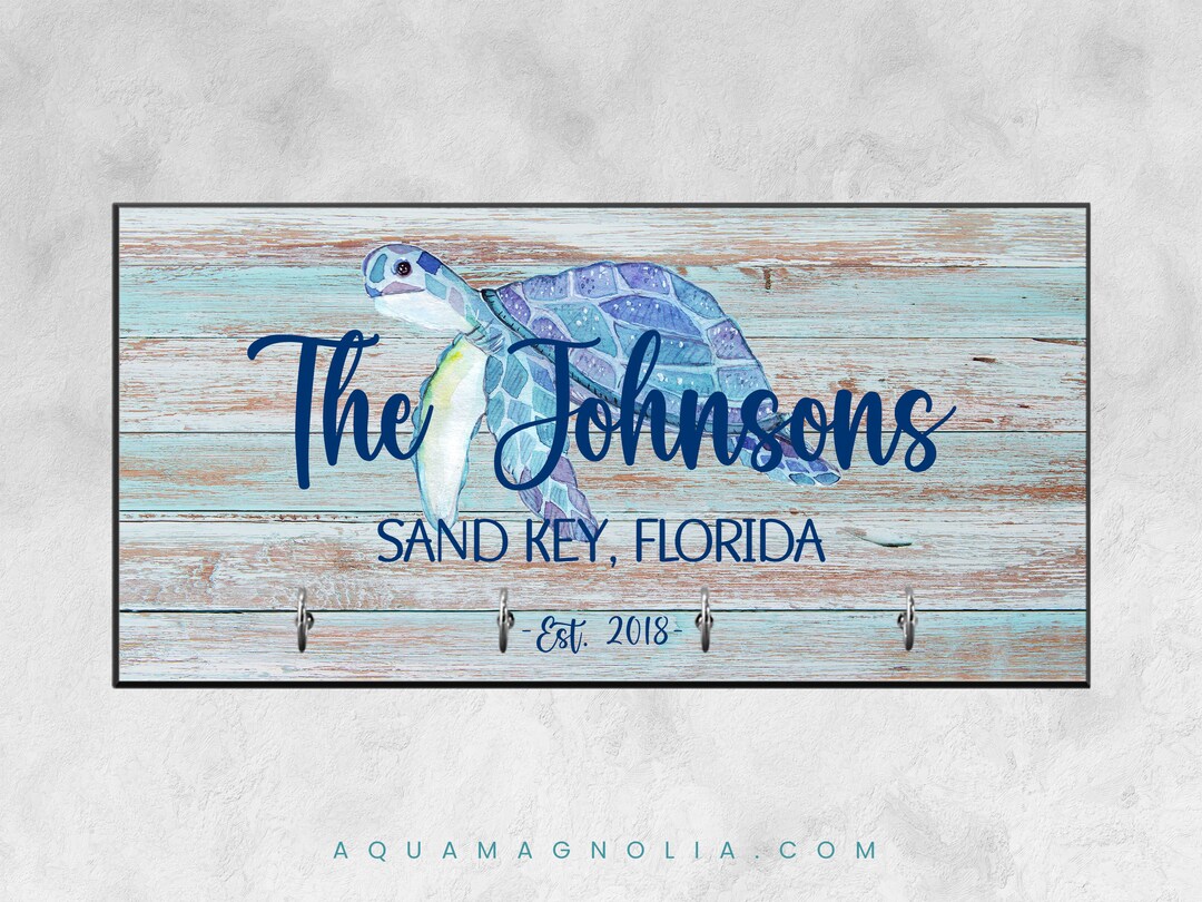 Personalized Beach House Key Holder With a Sea Turtle, Beach Key Hanger ...
