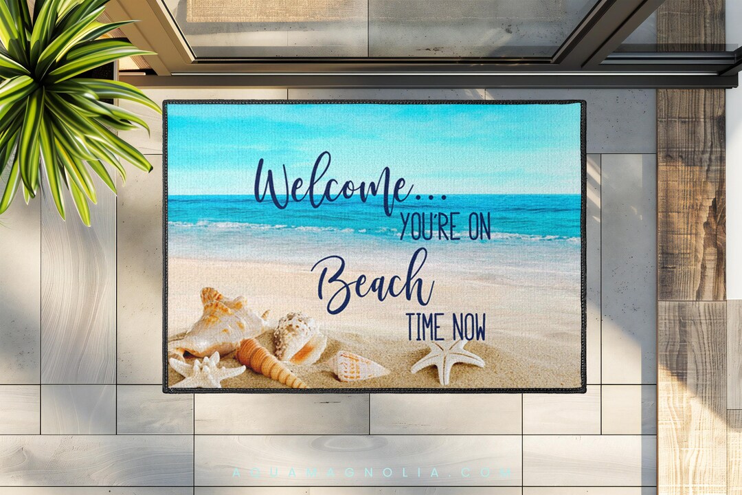Welcome to the Beach Door Mat You're on Beach Time Coastal Floor Mat - Etsy