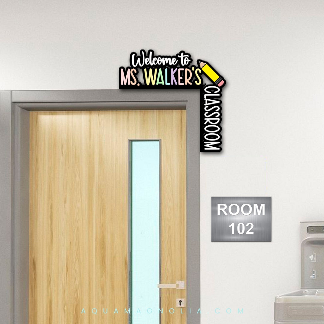 Teacher Classroom Door Corner Sign: Acrylic Welcome Sign With Pencil ...