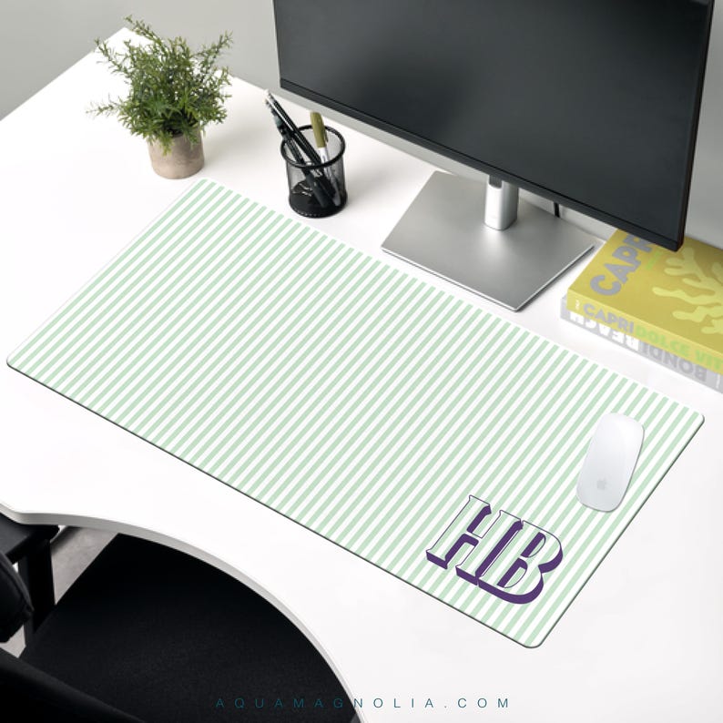 Pastel Preppy Stripes Desk Pad, Shadow Initials, Keyboard & Mouse Mat ...