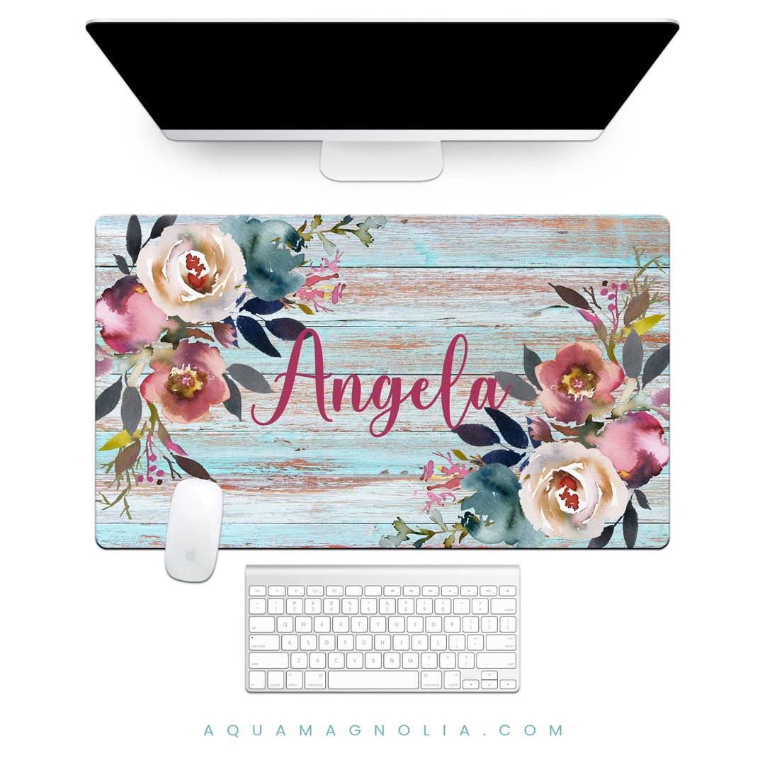 Personalized Desk Pad Monogrammed Desktop Mat Pink and Blue Office ...