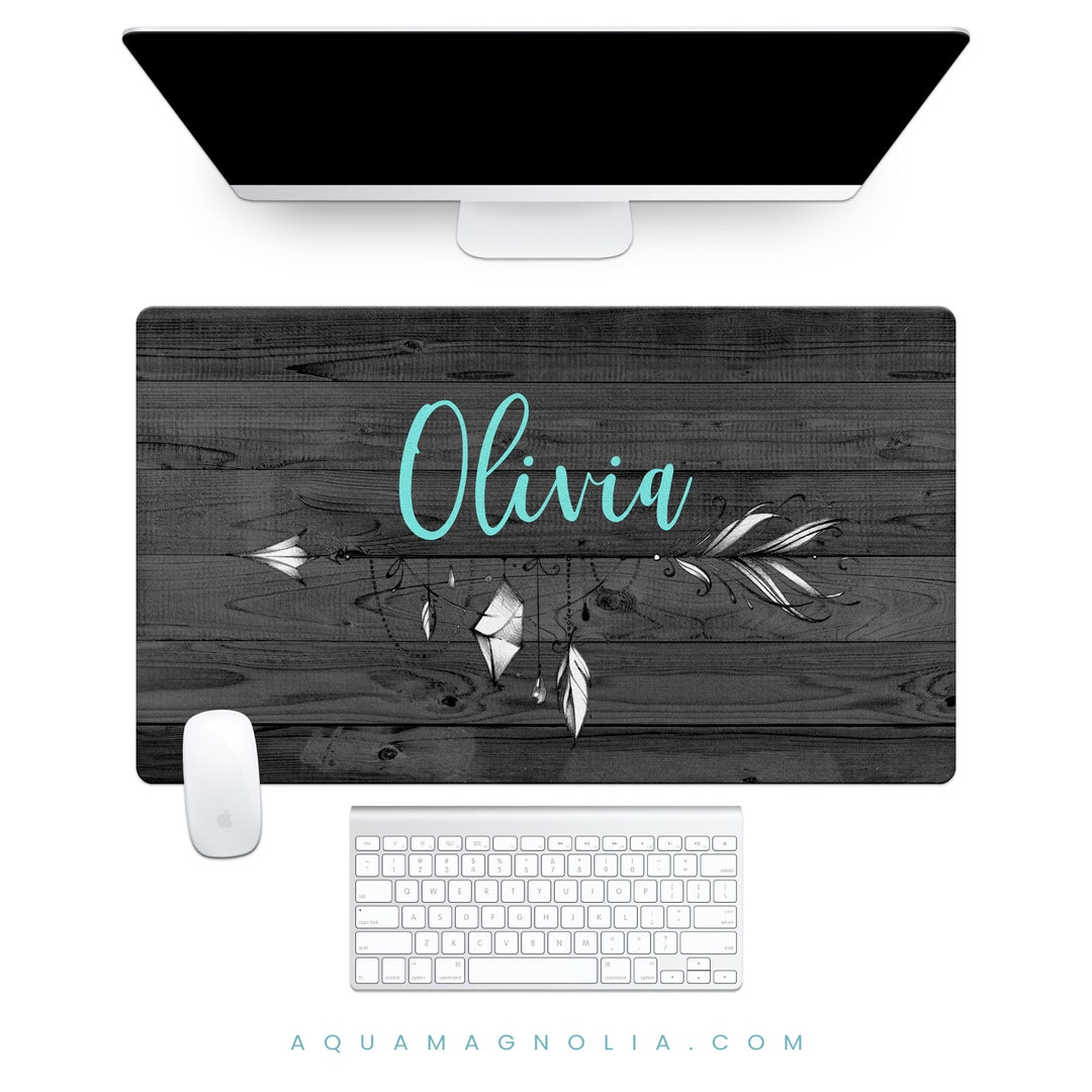 Personalized Desk Mat Monogrammed Rustic Gray and Aqua Accessory for ...