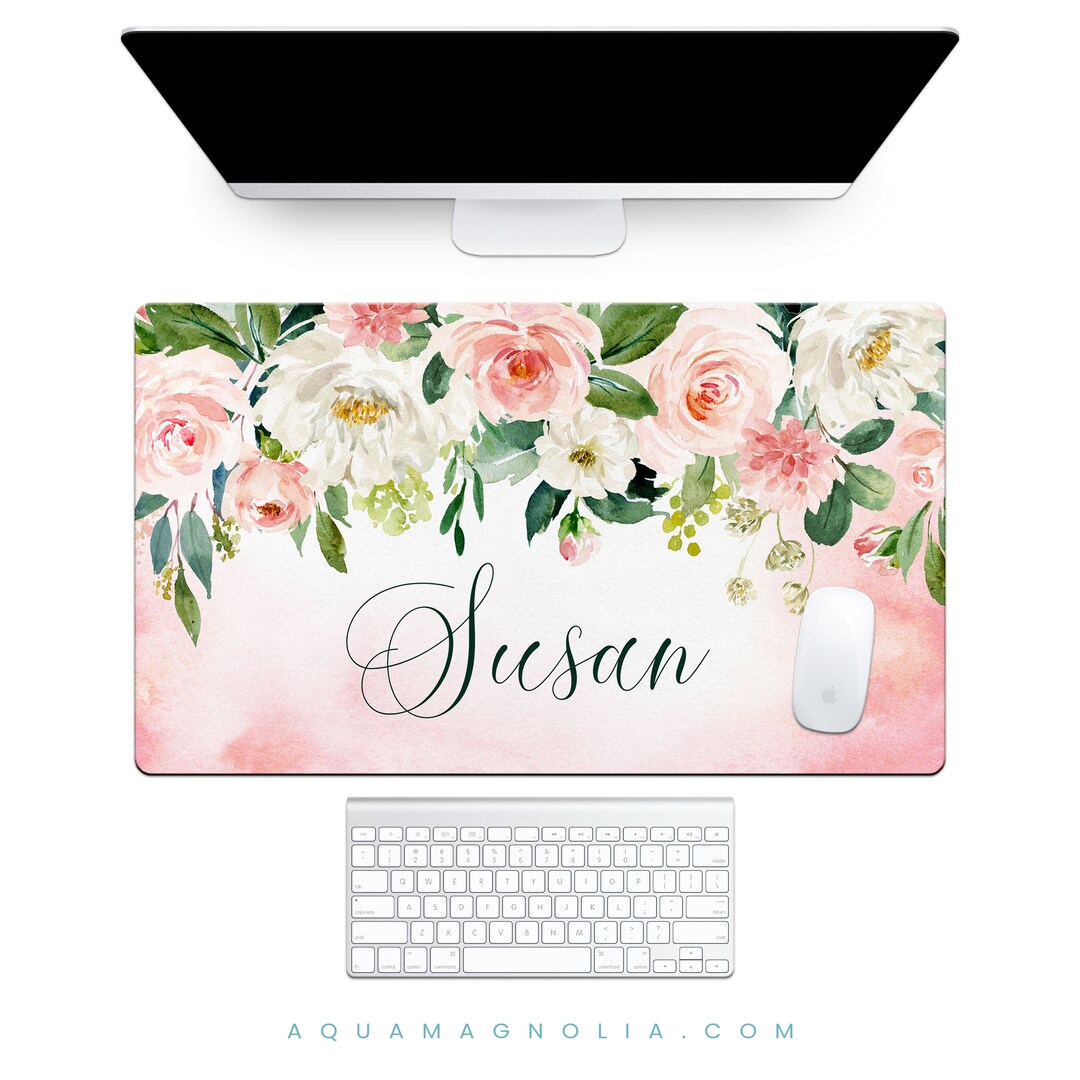 Custom Monogrammed Desktop Mat Pink and White Work From Home Accessory ...