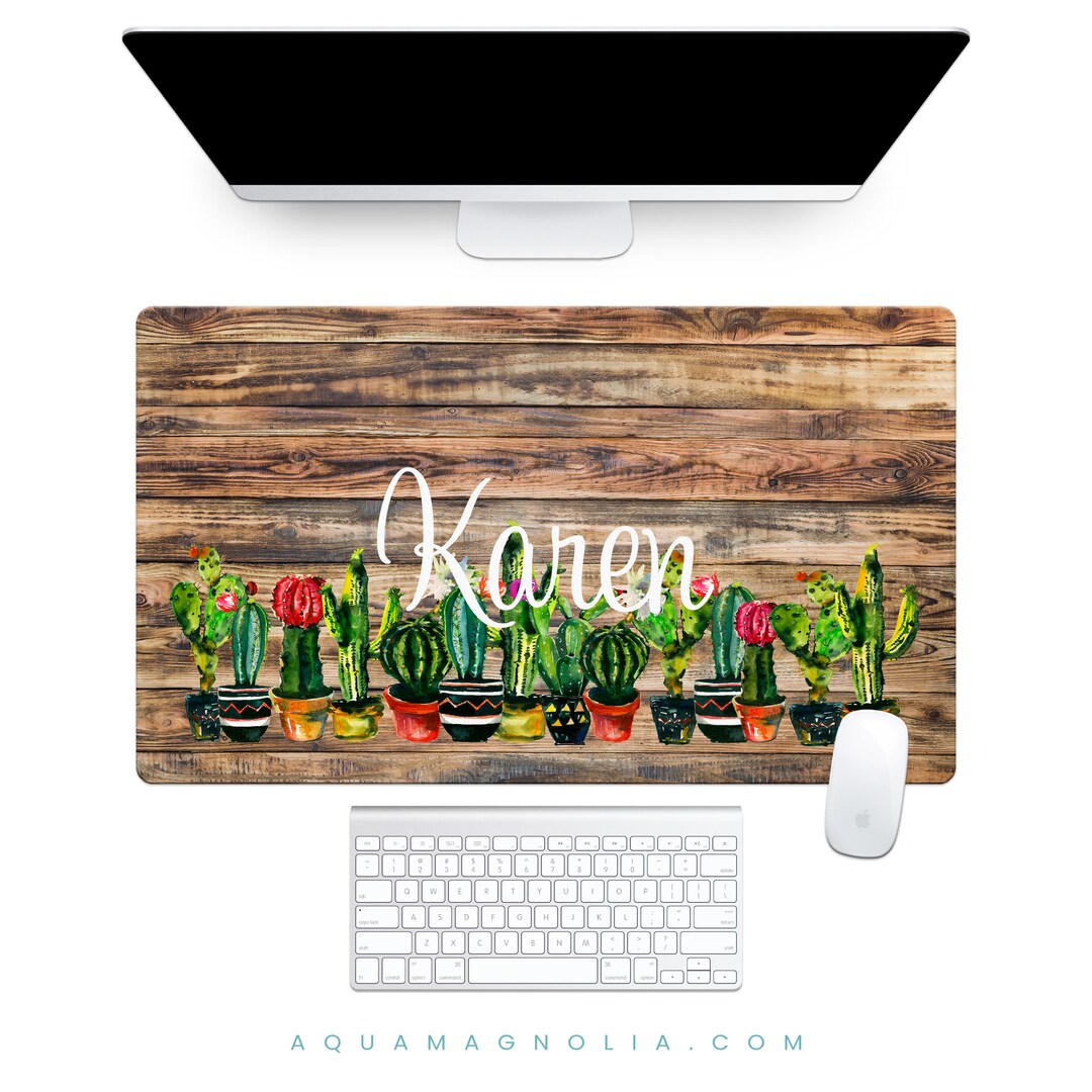Monogrammed Desk Pad Personalized Southwestern Cactus Desk Mat for ...
