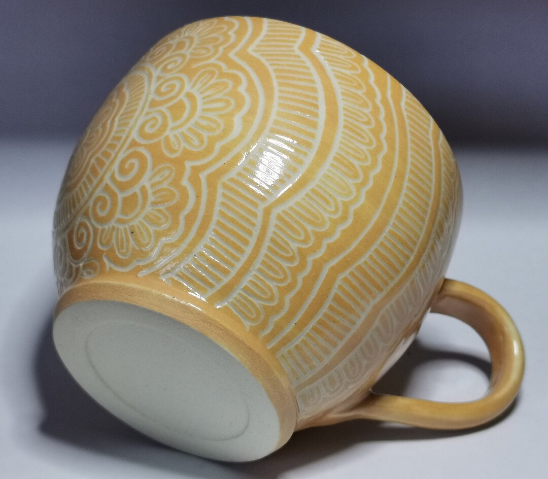 Coffee Lovers Coffee Cup Sunrise Earthy Yellow Buff Mug Handmade Henna ...