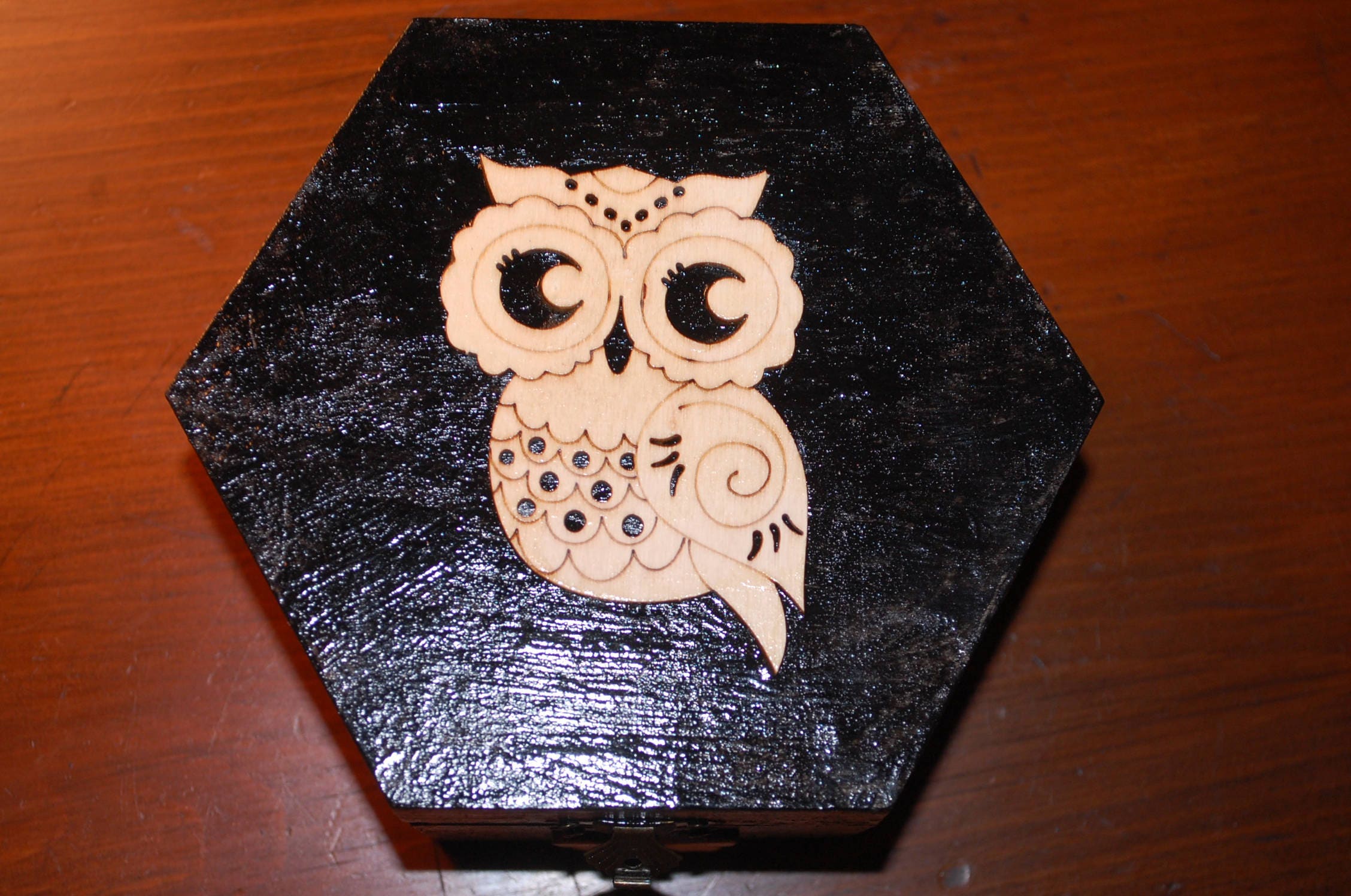 Five Sided Wooden Polygon Box Painted Black With Natural - Etsy