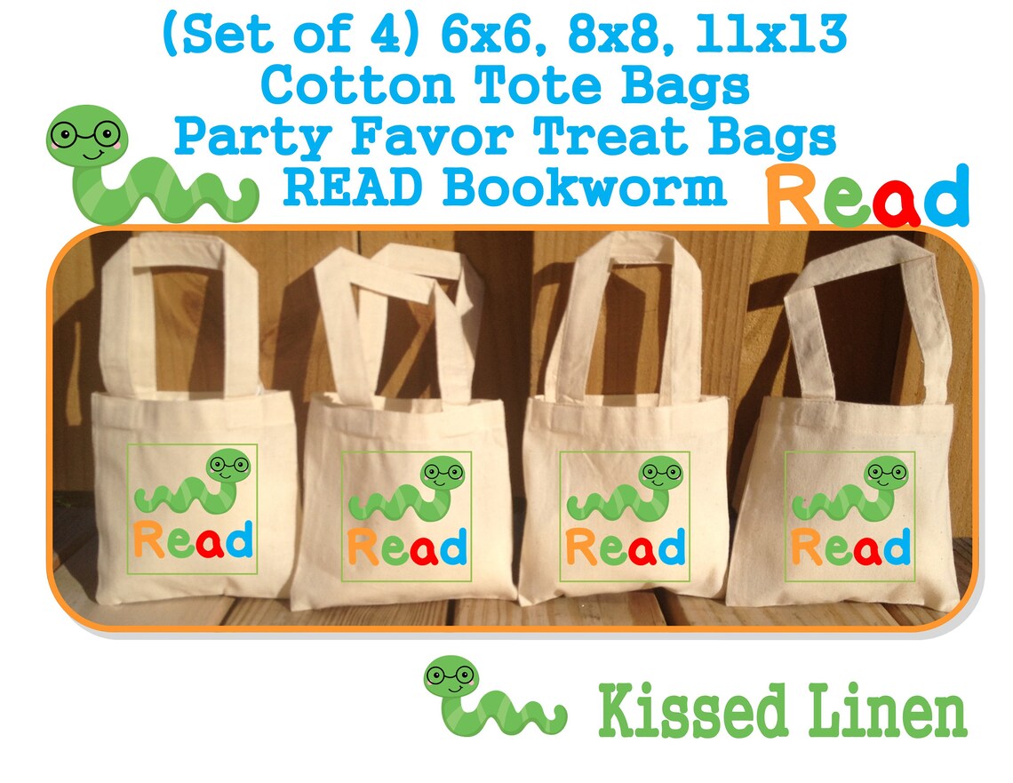 Read Book Bags Bookworm for School Readers Birthday Party Treat Favor ...