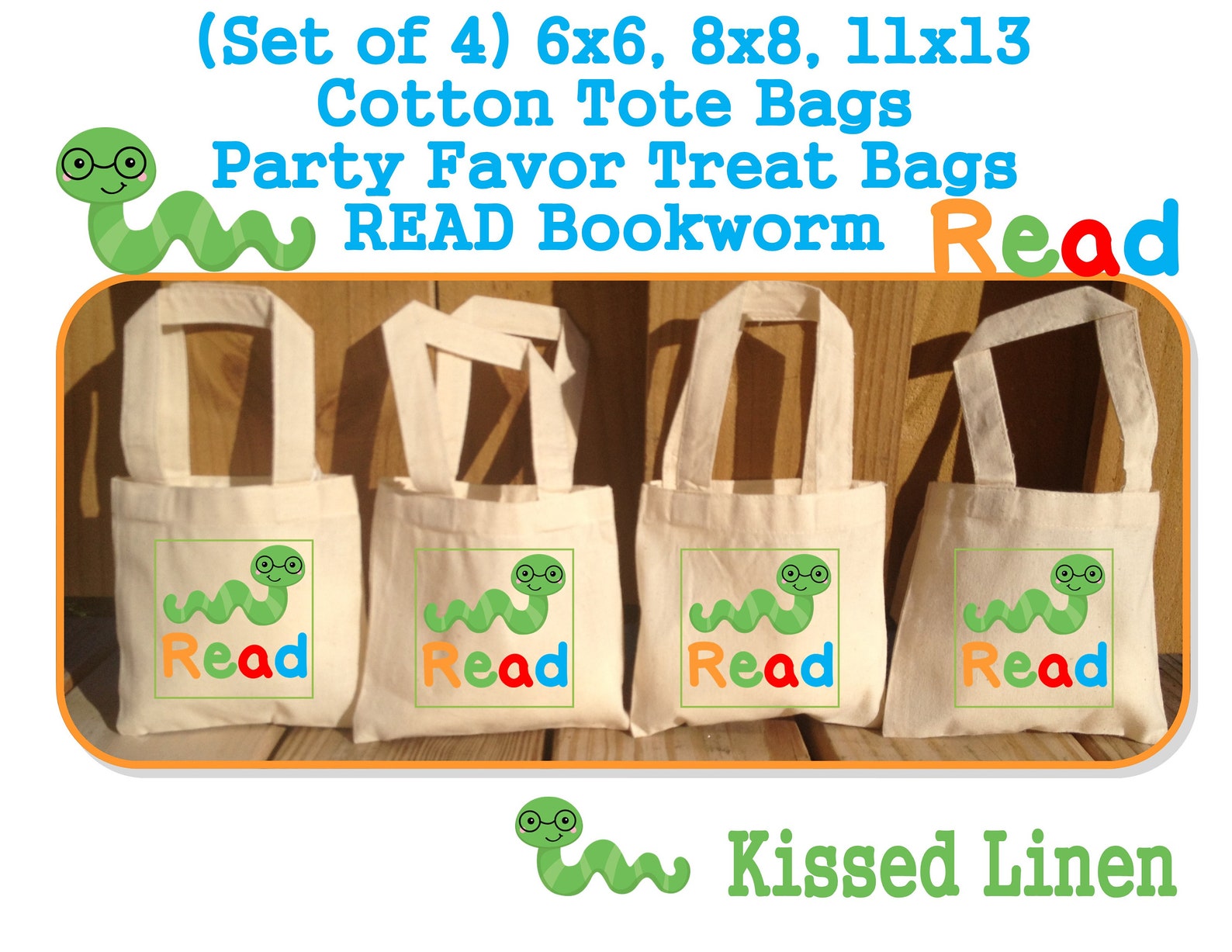 Read Book Bags Bookworm for School Readers Birthday Party Treat Favor ...